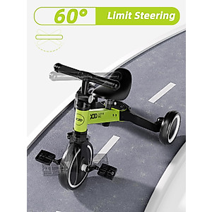 ﻿XJD 5 in 1 Toddler Bike, Tricycle for Toddlers 1-3 with Adjustable Seat Height, Removable Pedals, Ideal Balance Bike Birthday Gifts and Toys for Boys and Girls (Green)