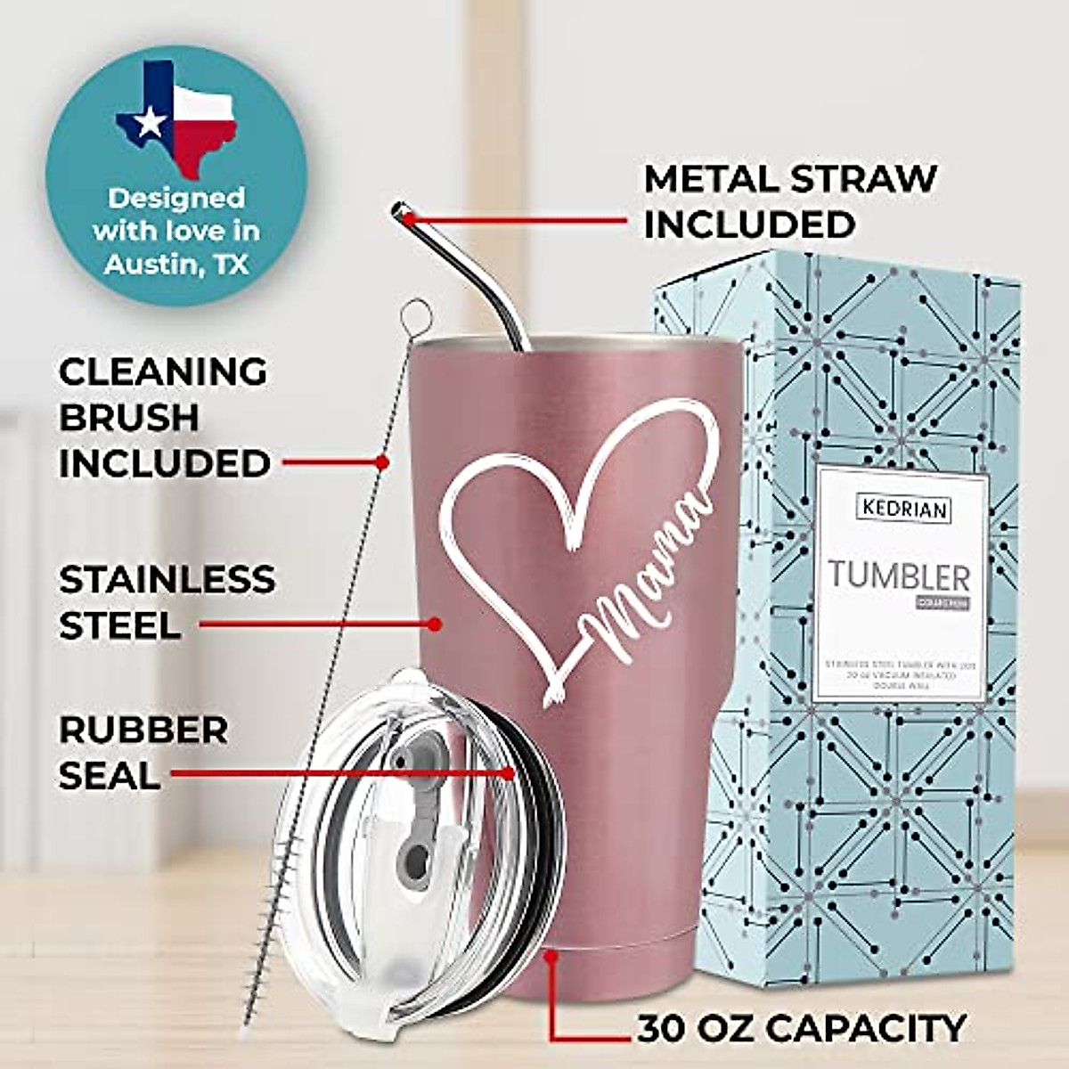 KEDRIAN Mama Tumbler 30oz, Regalos Para Mamá Ideas, Gift For Mama Gifts, Regalos Para Mama Mug, Regalo Para Mama Cups Tumbler With Straw & Lid, New Mama Gifts For Women, Spanish Mom Gifts For Mama