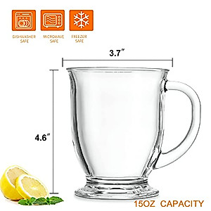 Vivimee Glass Coffee Mugs Set of 6, Clear Coffee Mug 15 Oz, Large Glass Mugs With Handles for Hot Beverages, Clear Mugs for Tea, Cappuccino, Latte, Espresso Coffee, Juice, Glass Coffee Cups