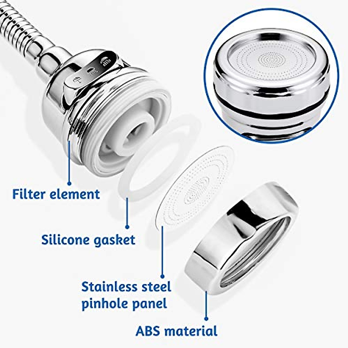 Kitchen Faucet Aerator Sink Tap Sprayer Head, 3 Molds Adjustable Faucet Sprayer, 360° Rotatable Faucet Extension Tubes, Booster, Water Saving and Anti-Splash
