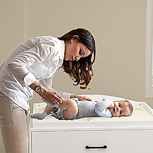 FUFU&GAGA Small Modern Wood Nursery Storage Dresser Chest with Wide Table Top & 3 Drawers, Wide Storage Space Functional Organizer