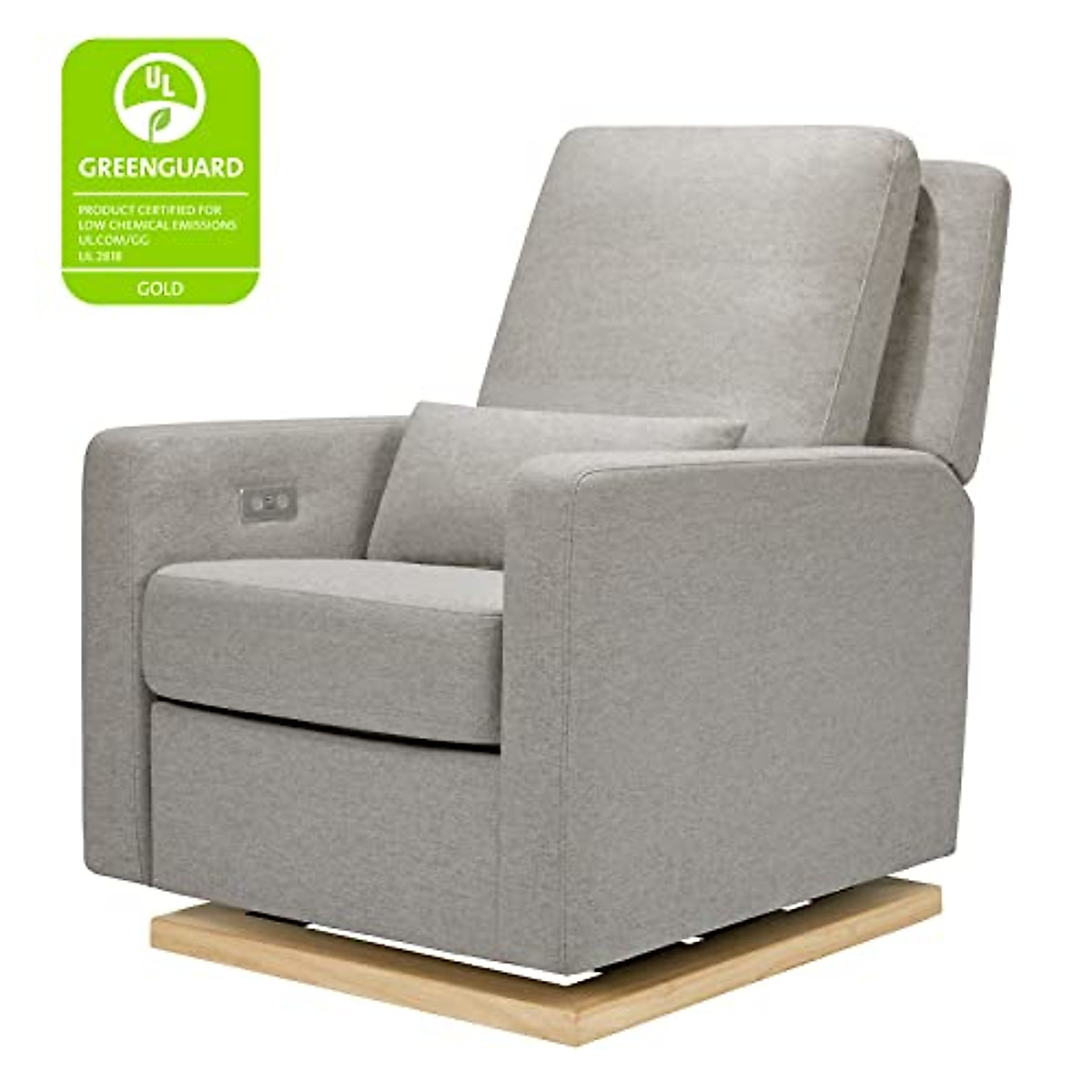 Babyletto Sigi Electronic Power Recliner & Glider with USB Port in Performance Grey Eco-Weave, Water Repellent & Stain Resistant, Greenguard Gold and CertiPUR-US Certified