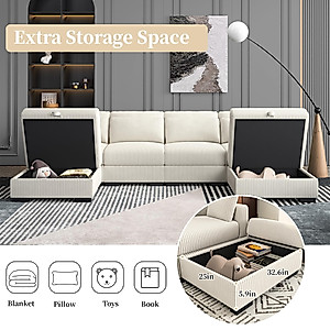 Nynsley 130 Inch Sectional Couches for Living Room,6 Seater Lounge Sofa with 2 Ottoman,Corduroy Cloud Couch with 6 Pillows,Oversized U Shaped Modular Sectional Sofa for Apartment Office Hotel Beige