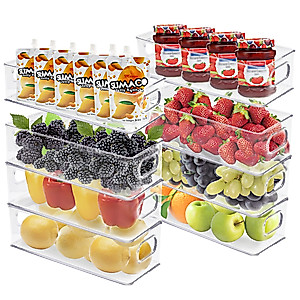 Asasen Refrigerator Pantry Organizers Stackable Fridge Organizer Bins Food Storage for Freezers, Kitchen, Countertop and Cabinets - Clear Plastic Household Storage Containers (8 Pack)