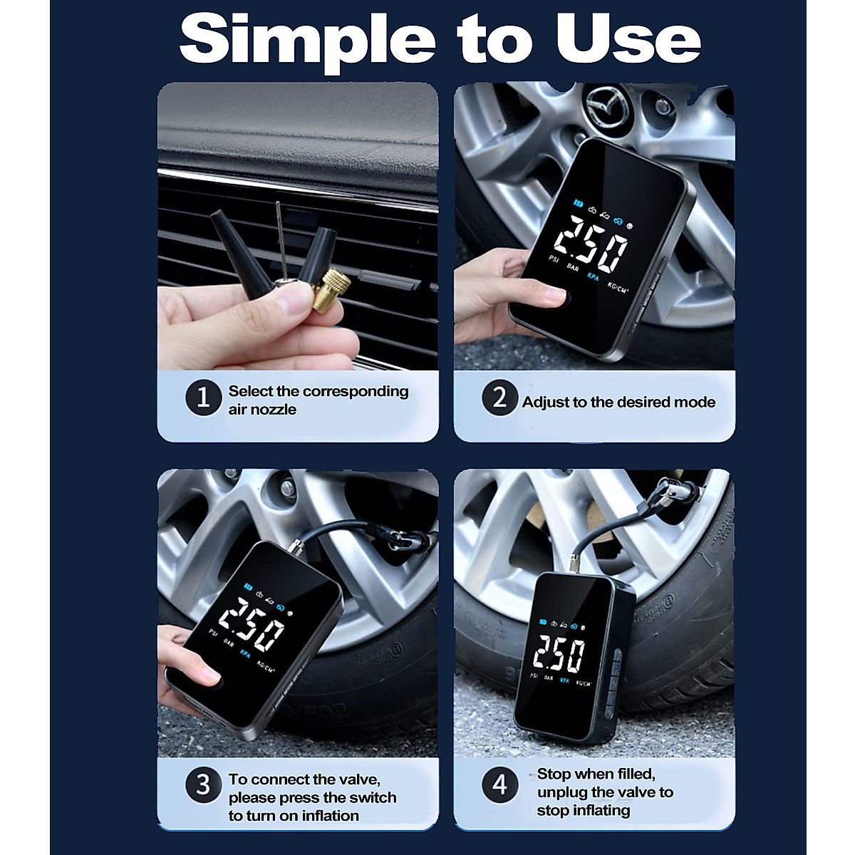 AT1nTen Tire Inflator Portable Air Compressor, Electric Air Pump for Car Tires,Digital Cordless with Gauge Emergency LED Light,Power Bank, 12V DC Faster Inflation Motorcycle Bicycle Auto Shut-Off