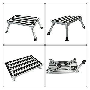 Anordsem Step Stool Folding Aluminum RV Step Platform with Anti-Slip Surface Sturdy Lightweight Maximum Load is 550 LB Perfect as RV Motorhome Trailer SUV Camper Extra Step