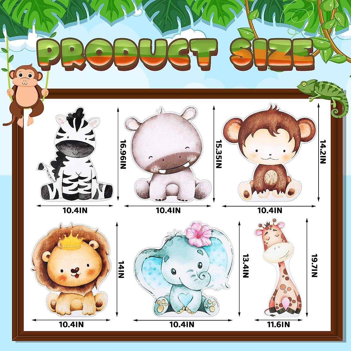 Sonwyoung 6 Pcs Large Safari Animal Centerpieces for Baby Shower Jumbo Jungle Forest Table Decoration for Kids Foam Woodland Animal Sign for Safari Theme Boy Girl Baby Shower Birthday Party
