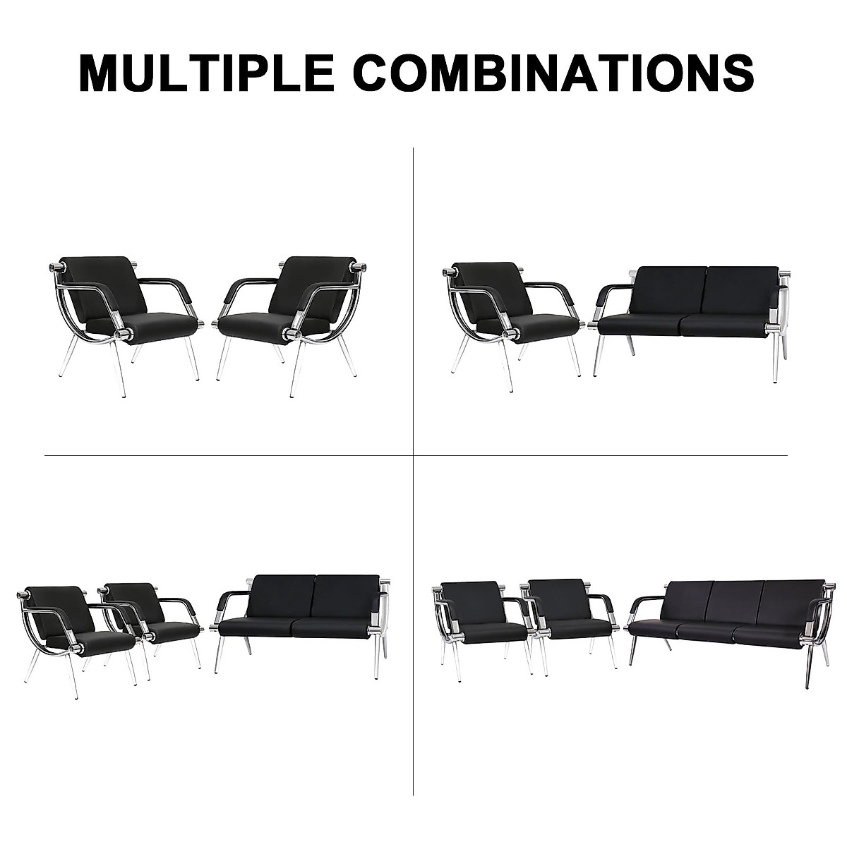 Kinbor 2Pcs Reception Chairs - Black PU Leather Lobby Chairs, Airport Chairs