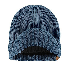 Home Prefer Men's Winter Hat Thick Knit Beanie Cap with Visor Newsboy Beanie Hat Airforce Blue