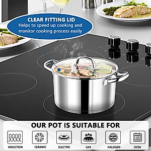 P&P CHEF 4qt Stainless Steel Stock Pot with Lid, Cooking Pasta Pot with Tri-Ply Base for Induction Gas Electric Stoves, Double Riveted Handles, Sturdy & Dishwasher Safe