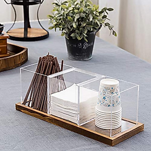 MyGift Acrylic Coffee & Tea Station Organizer with Wood Tray