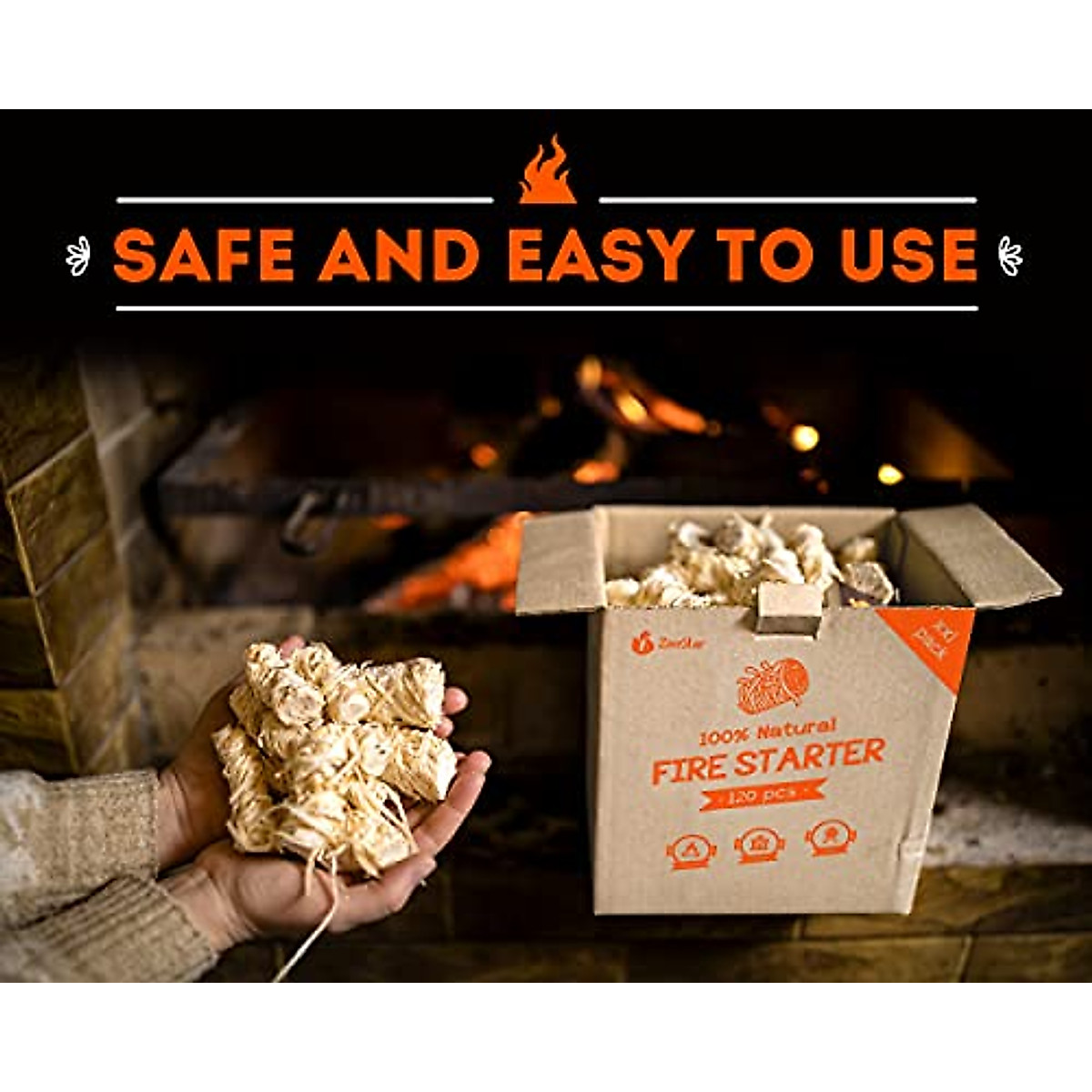 Zorestar Fire Starters XXL 120+ pc - Eco firelighters for Indoor and Outdoor Use and Fire Starter 60+ pc XXL Size - Сharcoal fire Starters