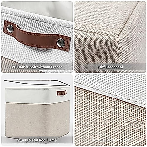 Bagnizer Large Fabric Storage Baskets | 50L Storage Bins, Decorative Linen Closet Baskets with Handles for Organizing, Shelf, Toys, Clothes, Home, Office, Nursery, 17x12x15Inches (Beige&White)