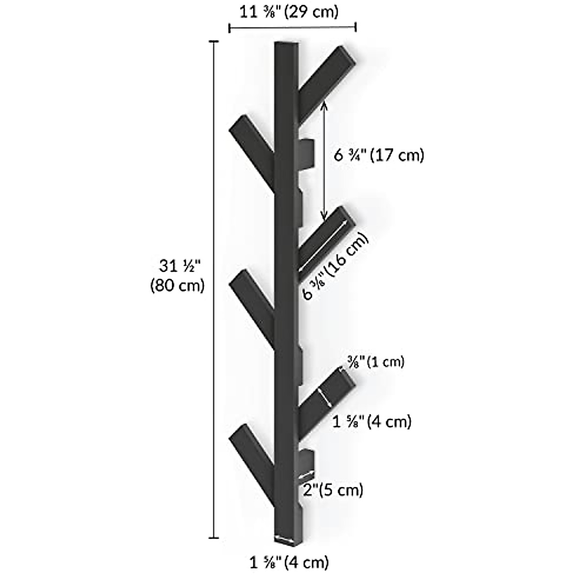 Ballucci Tree Coat Rack Wall Mounted, Wood Tree Branch Coat Hooks for Hats, Caps, Scarves, Umbrellas, Towels, Jewelry - Black