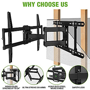 USX MOUNT UL Listed TV Wall Mount for 42"-80" TVS, Fits 16" 18" or 24" Studs, Full Motion Bracket Tilt Swivel Extension with Dual Articulating Arms, Max VESA 600x400mm, Load 110lbs