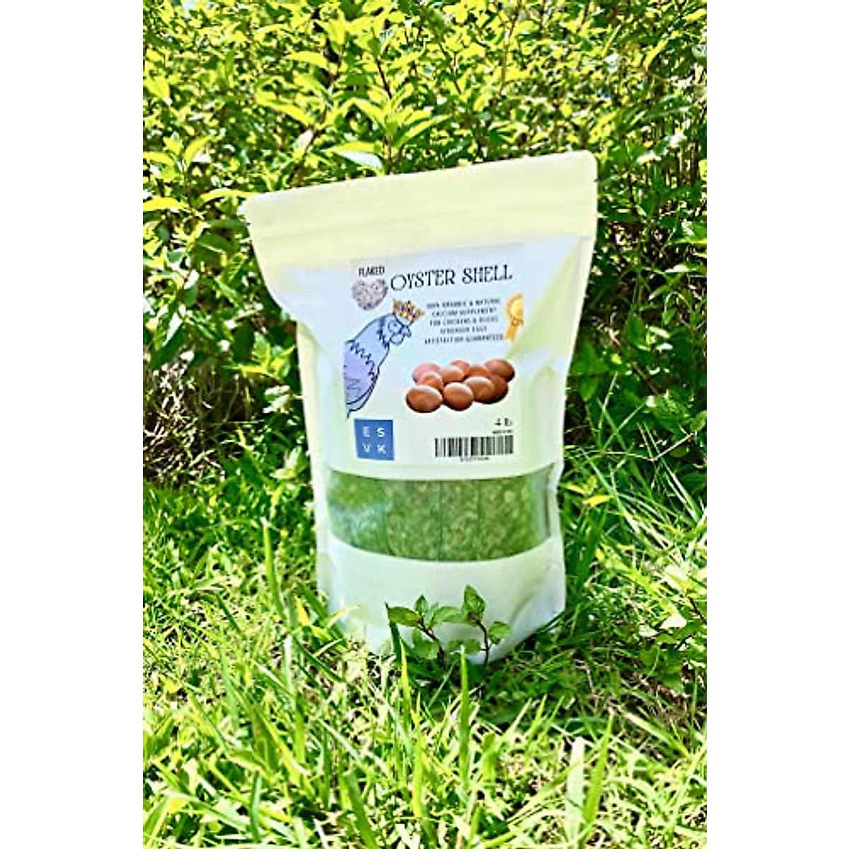 ESVK Natural Flaked Oyster Shell - 4 Pound (Pack of 1) | Calcium Supplement for Chickens, Ducks, and Other Birds| Made in USA (4 lb)