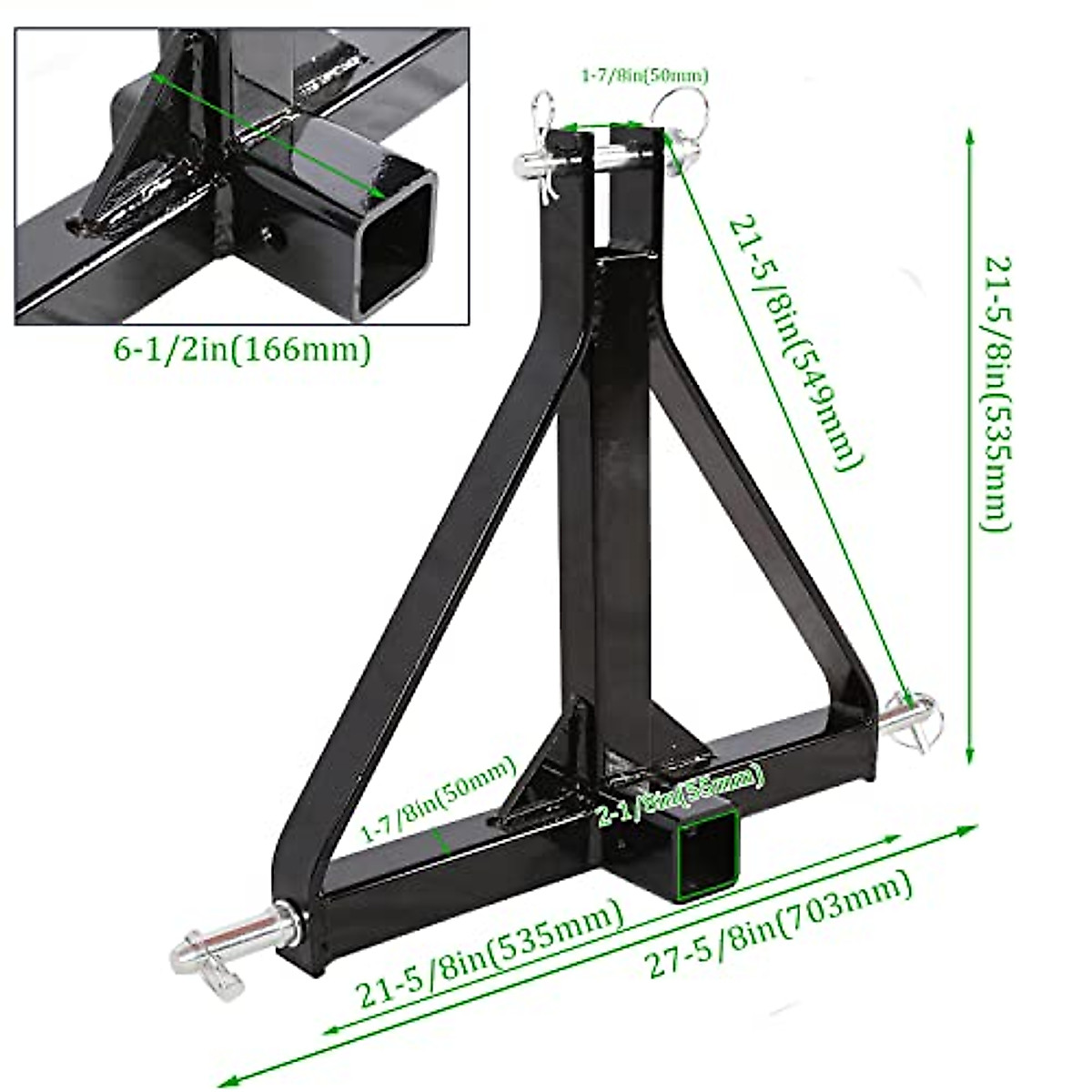 HECASA Standard 3 Point 2 inch Trailer Hitch Receiver Adapter Category One Tractor Tow Hitch Drawbar Adapter