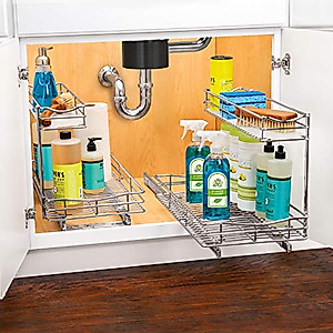 LYNK PROFESSIONAL® Slide Out Under Sink Cabinet Organizer - Lifetime Limited Warranty - Sliding Storage for Inside Kitchen Cabinet or Under Sink - 11.5 in. wide x 21 inch deep - Chrome