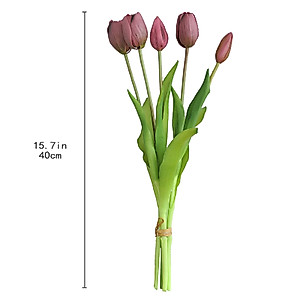 Aoivrb 5 PCS Fake Tulips Flowers PVC Real Touch Tulips Artificial Plastic Flower Fake Bouquet Table Arrangements Gift for Home Office Party Wedding Birthday Garden Store Decoration (Light PRURPLE)…
