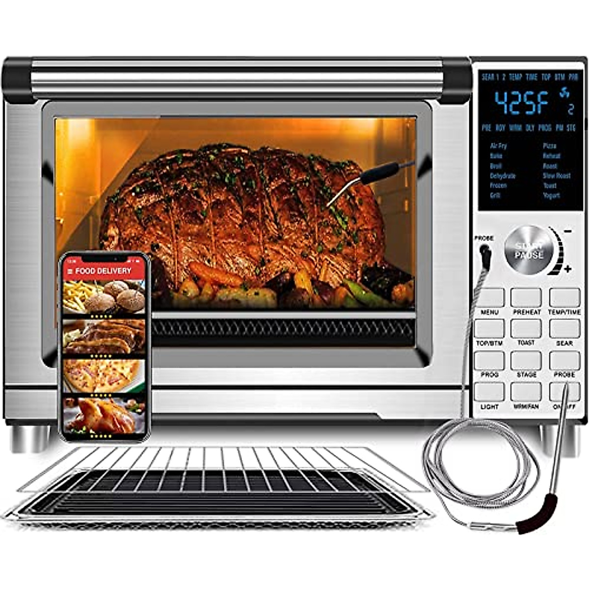 Nuwave Bravo XL Air Fryer Toaster Smart Oven, Linear T Technology & Heavy-Duty Cordierite Pizza & Baking Stone, Heat Resistant up to 1472°F
