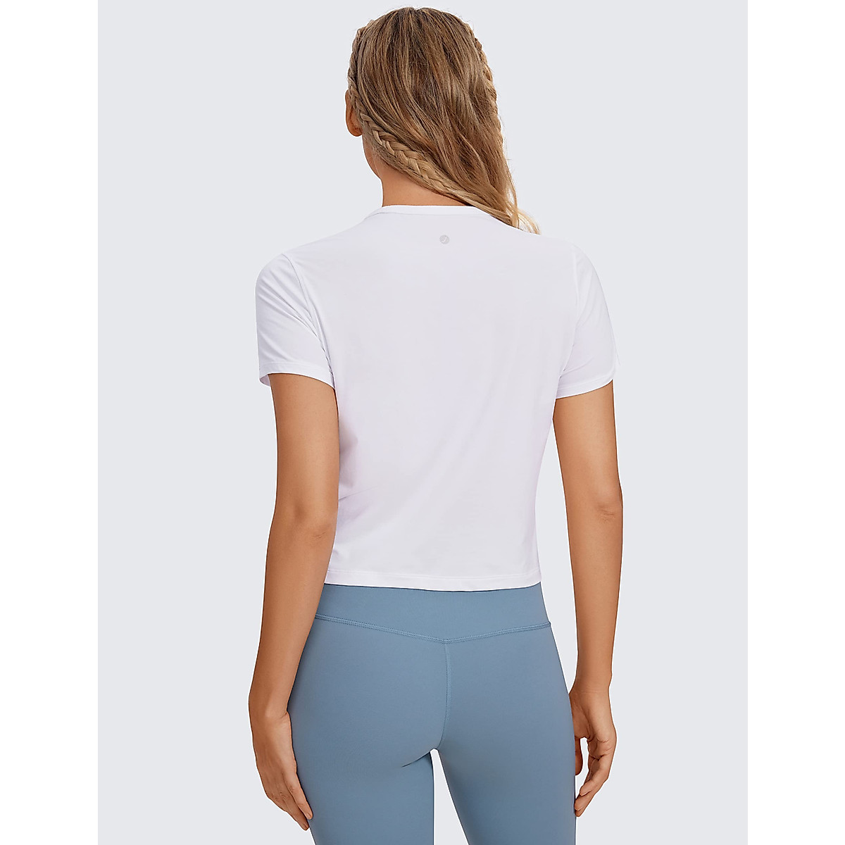 CRZ YOGA Women's Pima Cotton Short Sleeve Crop Tops High Neck Cropped Workout Tops Yoga Athletic Shirts Casual T-Shirt White X-Small