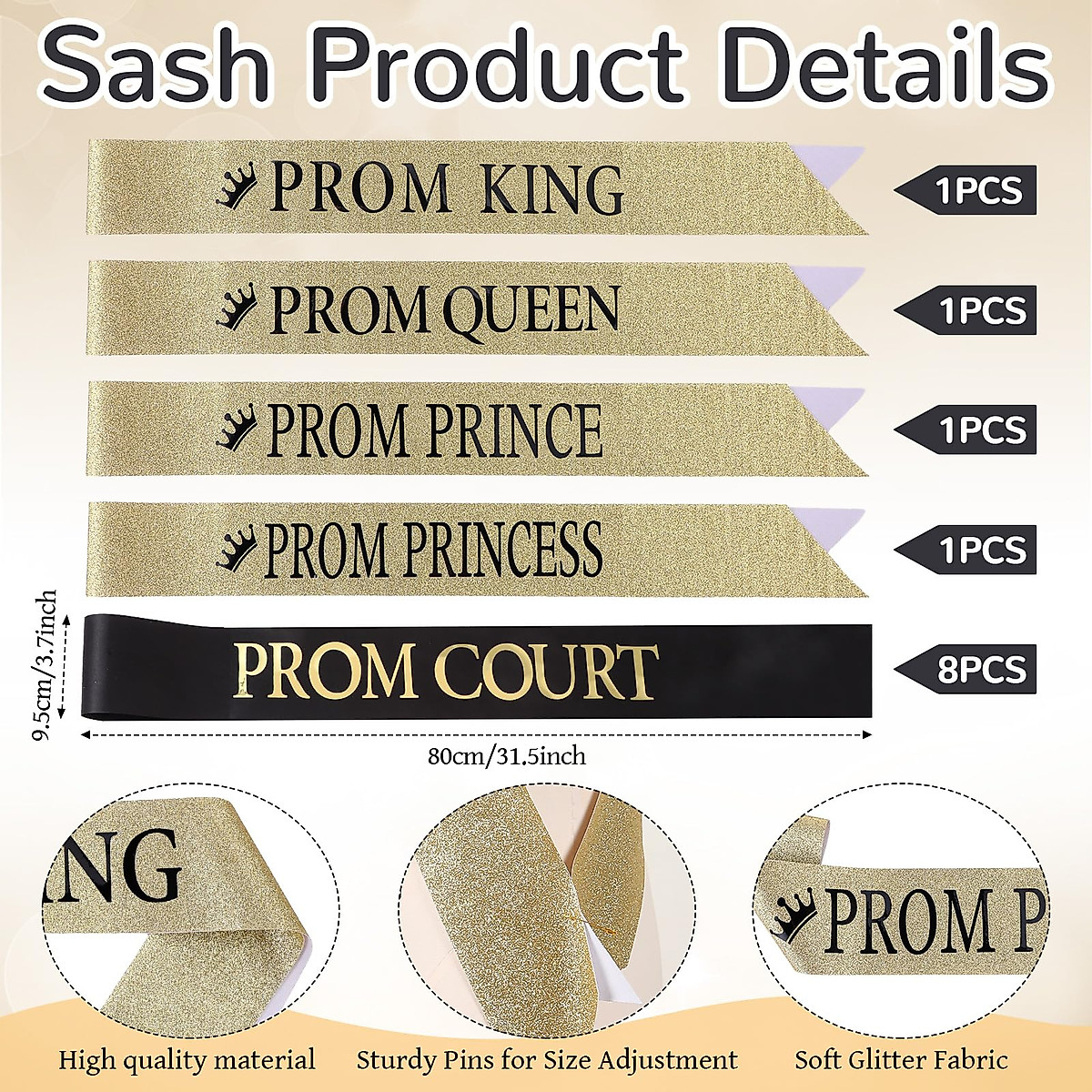 Saintrygo 16 Pcs Halloween Costume Prom King and Queen Crown Tiara Homecoming Prince Princess Prom Court Sash Favors Cosplay(Black,Exquisite Styles)