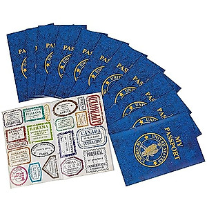 Kicko Passport Sticker Book for Boys and Girls 6in - 12 Pack Pad of Famous Places Motivational Treats, Party Favors, Game Prizes, Wall Decals, Scrapbooks, Collections, School Supplies, Arts and Crafts