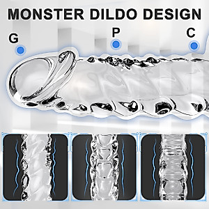 8.2 Inch Clear Dildo Sex Toys - Soft Realistic Dildos with Suction Cup Monster Dildo with Hands-Free Play Curved Shaft and Ball Fake Penis, Anal G Spot Dildo Suitable for Beginner Women and Gay