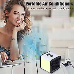 DEKBED Portable Air Conditioner, Mini AC Unit，small personal evaporating cooler, 3 speed 7 color LED lights, 4 in 1 person cooling fan touch screen, Home Room Office outdoor
