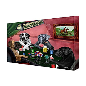 Home of Poker Playing Great Dane Dogs Canvas Wall Art - Premium Quality Ready to Hang Room Decor Wall Art Canvas - Unique Animal Printed Digital Painting for Decoration, 11"x14"