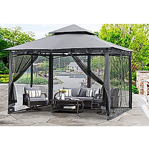 MASTERCANOPY Outdoor Garden Gazebo for Patios with Stable Steel Frame and Netting Walls (10x10,Dark Gray)