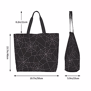 Cafl Spider Web Shoulder Bag Halloween Vector Large Reusable Eco-friendly Shopping Bags Portable Storage Handbag Convenient