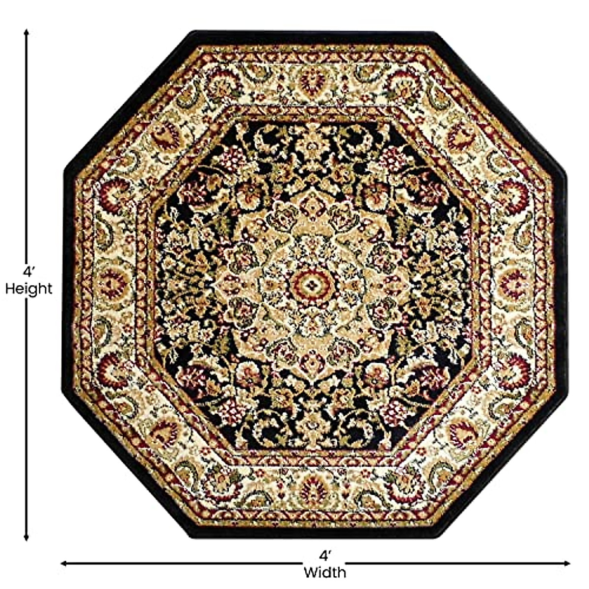 Bellagio Traditional Octagon Area Rug Black 401 (4 Feet X 4 Feet) Octagon