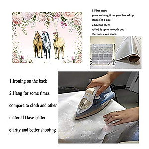 Pink Flower Countryside West Cowboy Cowgirl Horse Party Photo Backdrops 5x3ft Children Boy or Princess Girl Birthday Photography Background Baby Shower Party Supplies Banner Cake Table Decor Vinyl