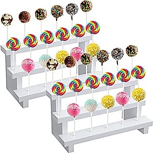 Cake Pop Stand Display Riser 2 Pcs 3 Tier Wood Lollipop Holder 17 Hole Cake Pop Stand Cake Pop Holder White Lollipop Stand for Dessert Table of Wedding Birthday, Fit 5/32 Inch 4 mm Lollipop Sticks