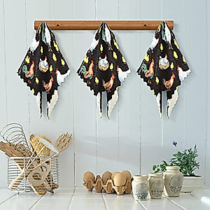 BOENLE Dish Towels Set of 6, Farm Animals Rooster Hen Eggs Kitchen Cloths Drying Dishes Dishcloths Cotton Absorbent Rags Funny Decorative