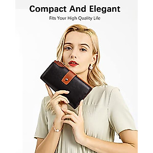 BOSTANTEN Leather Laptop Backpack Purses Casual College Casual Bags Daypack Black and Womens Leather Wallets RFID Blocking Large Capacity Credit Card Holder Phone Clutch Black with Brown