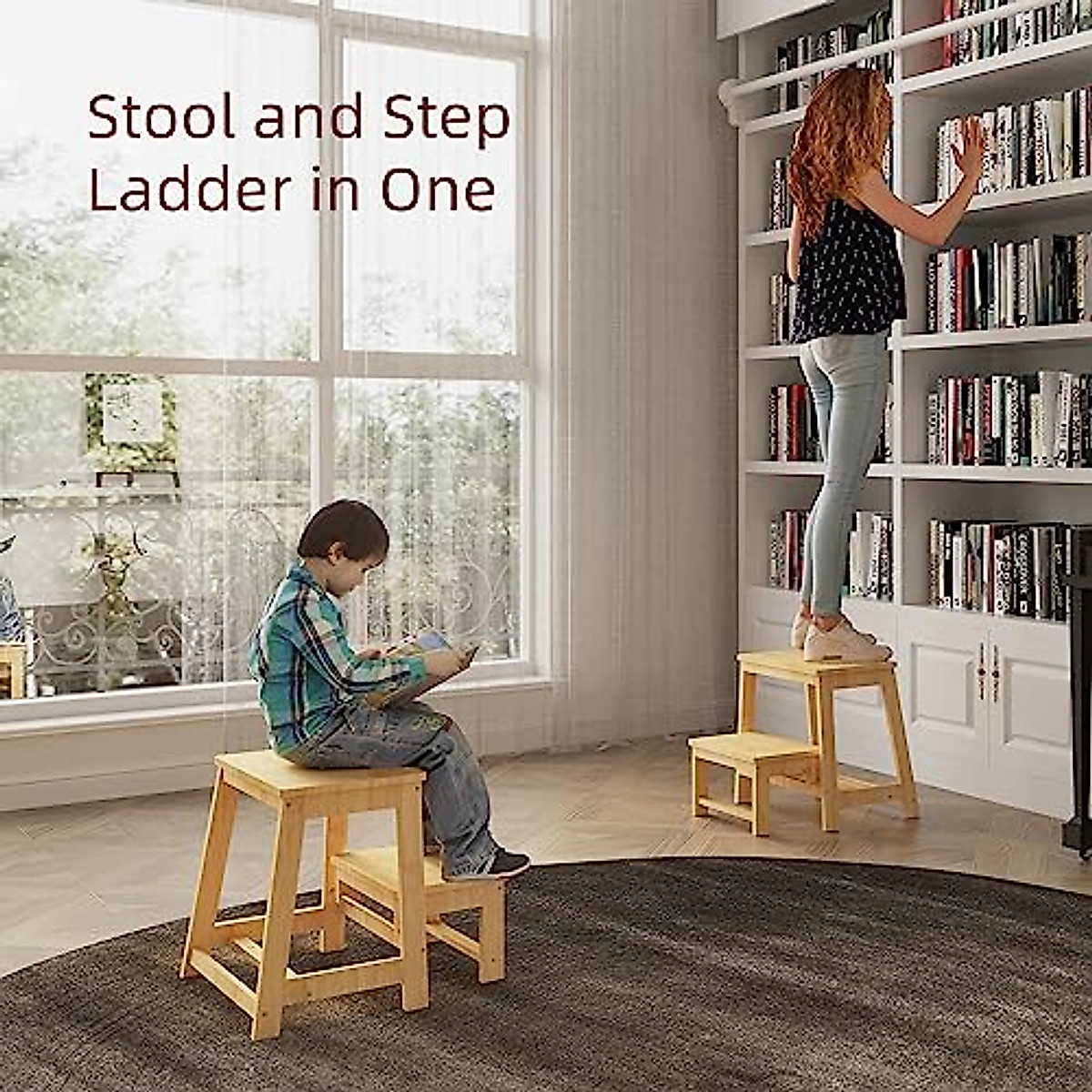 BEKVEM Bamboo Folding Step Stool with Sturdy Structure and Wide Stepping Surface for Safety, Multi-Purpose Foldable Step Stool, Step Ladder for Bathroom,Bedroom,Kitchen (Standard Bamboo, Small)