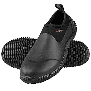 HISEA Unisex Waterproof Garden Shoes, Men's Ankle Rain Boots Women's Slip-On Footwear Rubber Neoprene Camp Booties Outdoor Rain Shoe for Gardening, Farming, Camping, Car Wash, Lawn Care and Yard Work, Size M11.5/W13 Black
