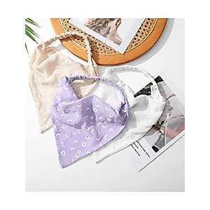 AWAYTR Elastic Hair Scarf Headband - 3 PCS Print Floral Hair Scarves with Hair Clips Kerchief Head Bandanas for Women (White/Beige/Purple)