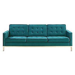Modway Loft Tufted Button Performance Velvet Upholstered Sofa in Gold Teal