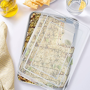 TeamFar Lasagna Pan, 12⅖’’ x 9¾’’ x 2’’ Stainless Steel Rectangular Cake Brownie Baking Pan with Lid, Non-Toxic & Heavy Duty, Brush Surface & Deep Side, Dishwasher Safe-2 Pans+2 Lids