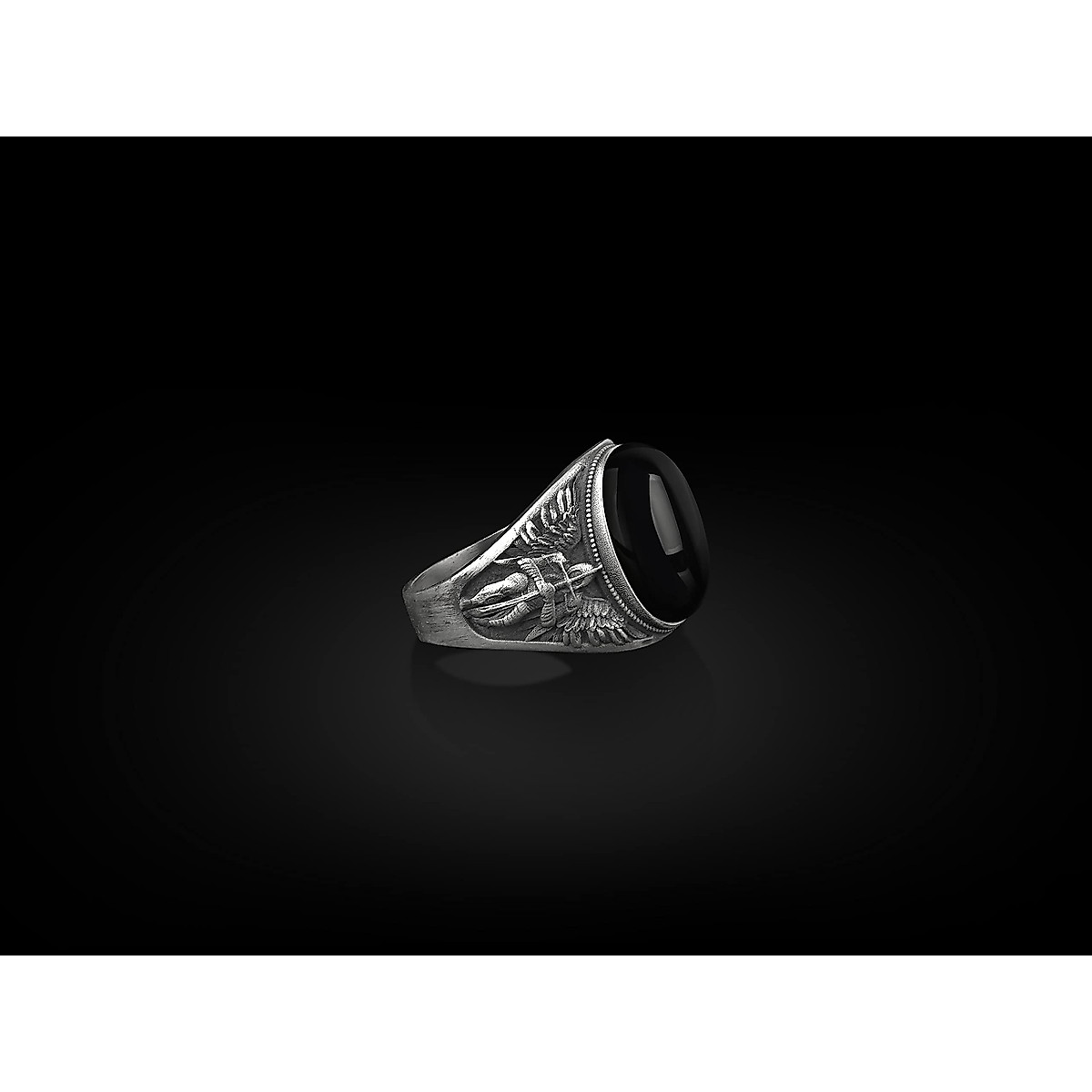 BySilverStone Jewelry Saint Michael The Archangel Oval Gemstone Signet, Carnelian Mens Ring, Sterling Silver Signet Ring, Catholic Gifts for Women