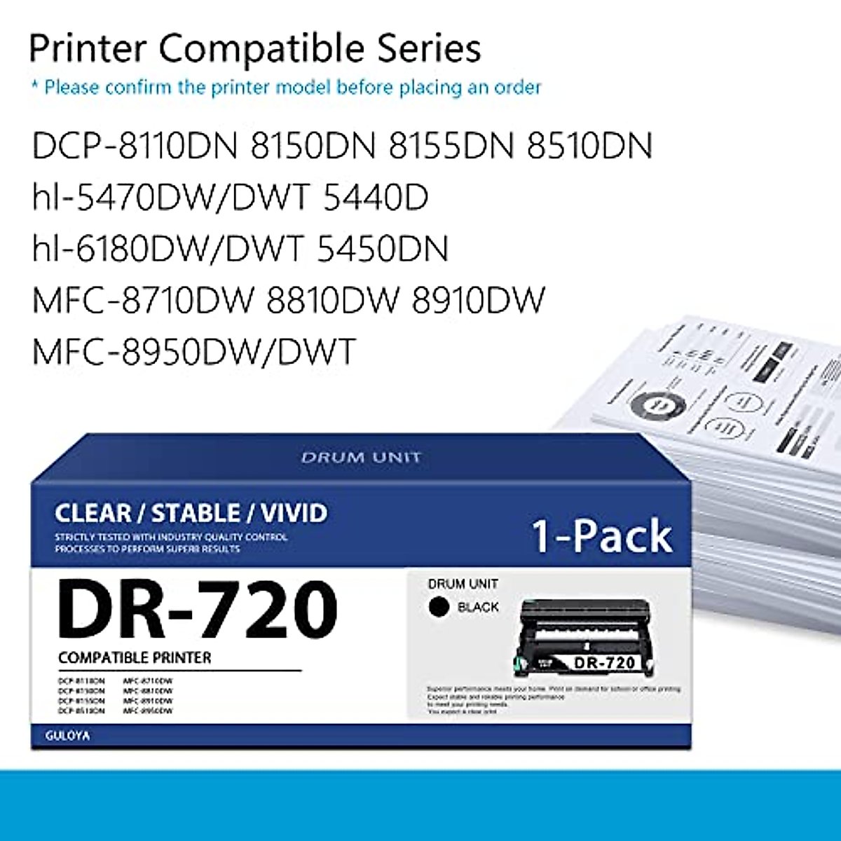 GULOYA DR-720 DR720 High Yield Black Compatible Drum Unit Replacement for Brother HL-5440D 5450DN DCP-8110DN 8150DN 8510DN MFC-8710DW 8810DW 8910DW Printer (1 Drum)
