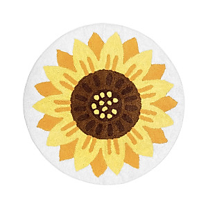 Sweet Jojo Designs Sunflower Floral Accent Floor Rug or Bath Mat - Yellow, Green and White Boho Farmhouse Flower