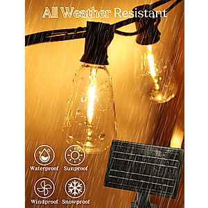 100ft Solar Outdoor String Lights with Remote - USB Rechargeable Solar Powered Outdoor Patio Lights, Larger 3.5W Solar Panel , Timer, Dimmable Shatterproof ST38 Bulbs for Backyard, Porch, Garden, Pool