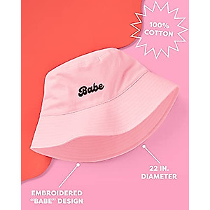 xo, Fetti Bachelorette Party Decorations Pink Babe Bucket Hat | Bridesmaid Gift, Pastel Pink and Black Embroidered, Cotton, Group Gift