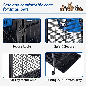 4 Tier Steel Deluxe Small Animal Pet Cage Kit for Guinea Pig Ferret Little Rabbit with Wheels Brakes Hammock 4 Platforms Removable Tray and Ladder with Flannel