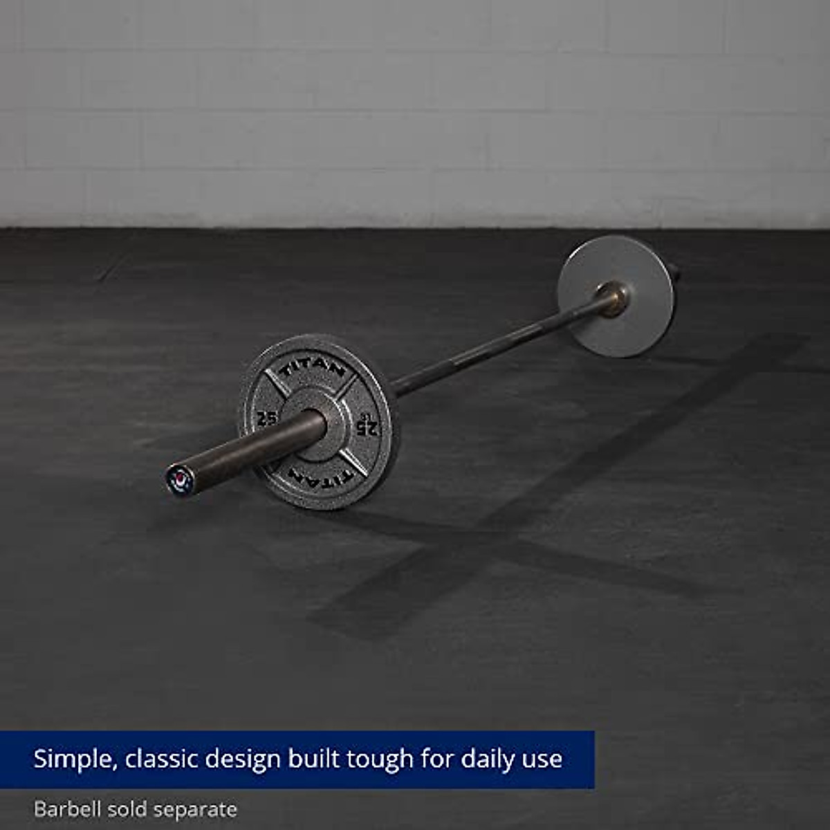 Titan Fitness 25 LB Cast Iron Olympic Plates, Sold In Pairs, Classic Weight Plate Design, Silver Hammer Finish