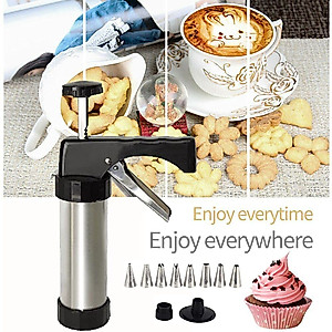 Cookie Press Cookie Press Gun Kit Stainless Steel Cookie Press Gun 13 Cookie Mold Discs 8 Piping Nozzles Cookie Press Christmas Party Fest Decoration DIY Biscuits Cake Decorating Icing Tool